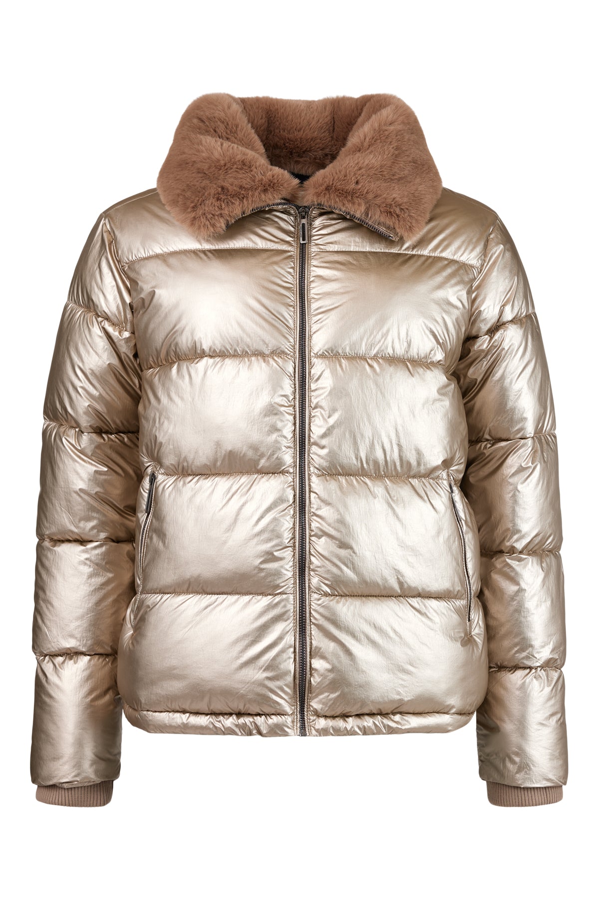 Metallic Gold Jacket With Faux Fur Trim – La Creme Boutique