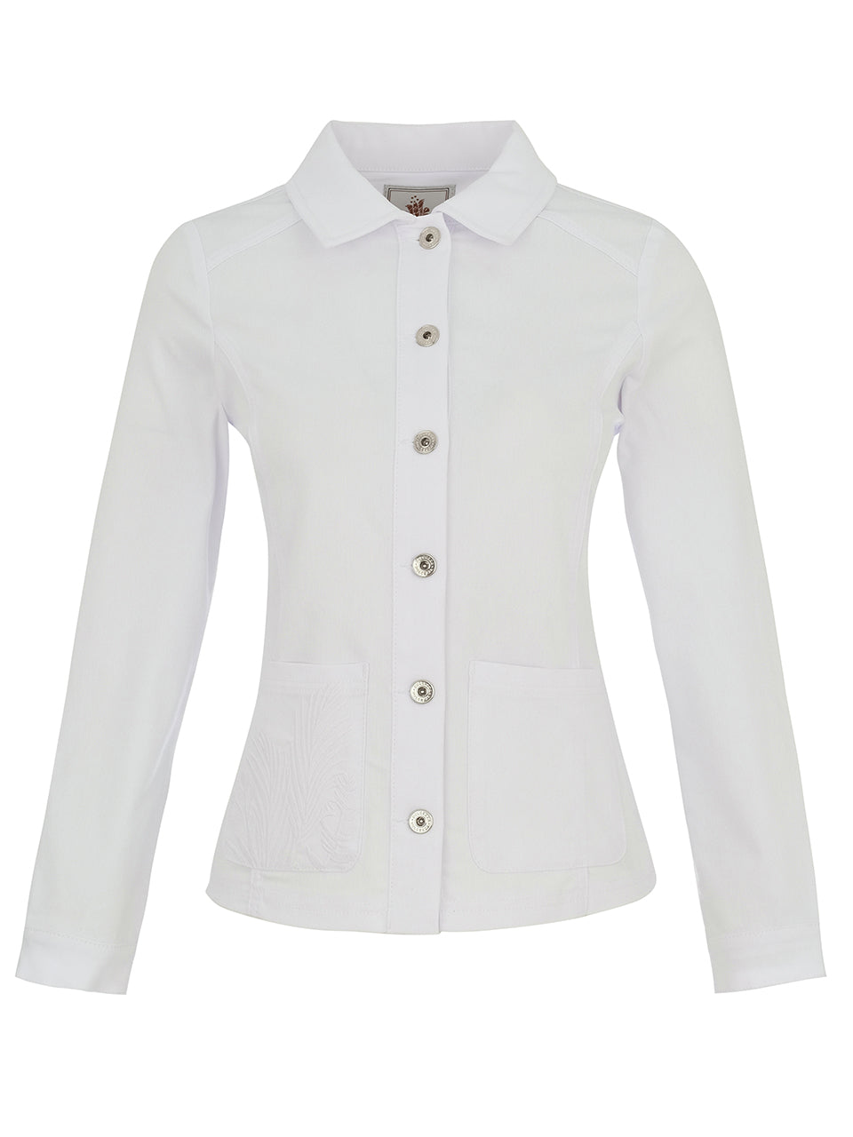 White Denim Jacket with Silver Buttons – La Creme Boutique