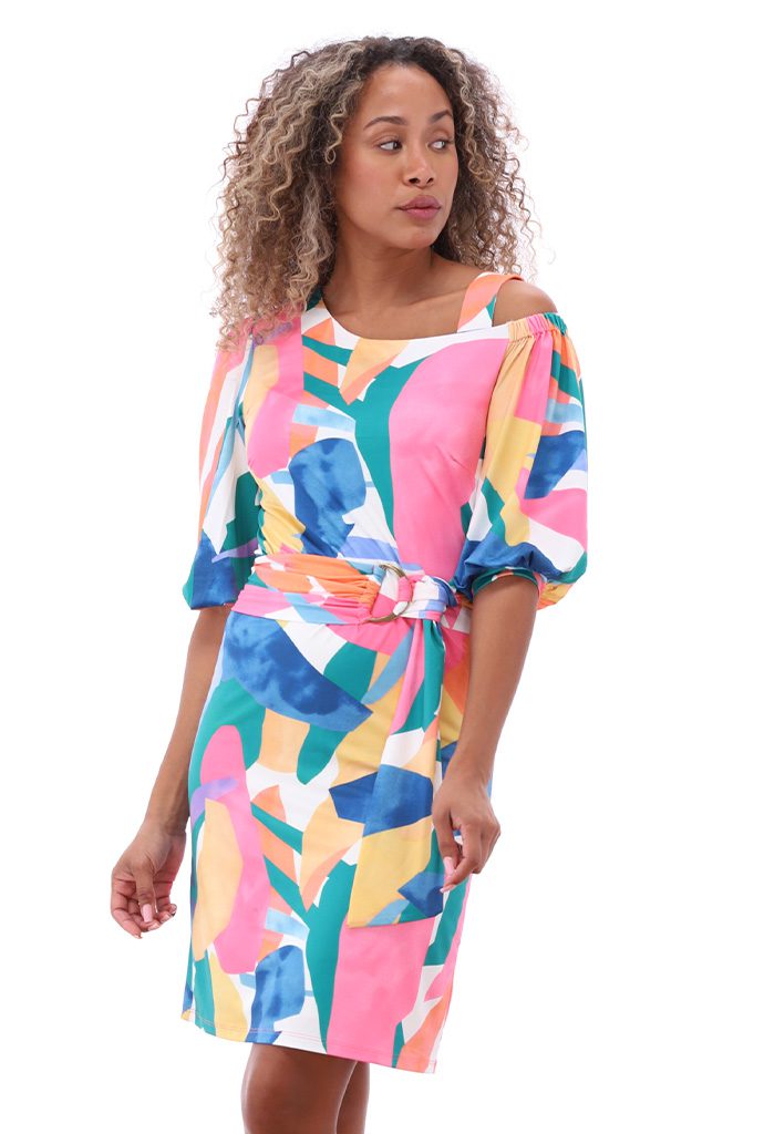 Multi Coloured Dress with One Shoulder Design – La Creme Boutique