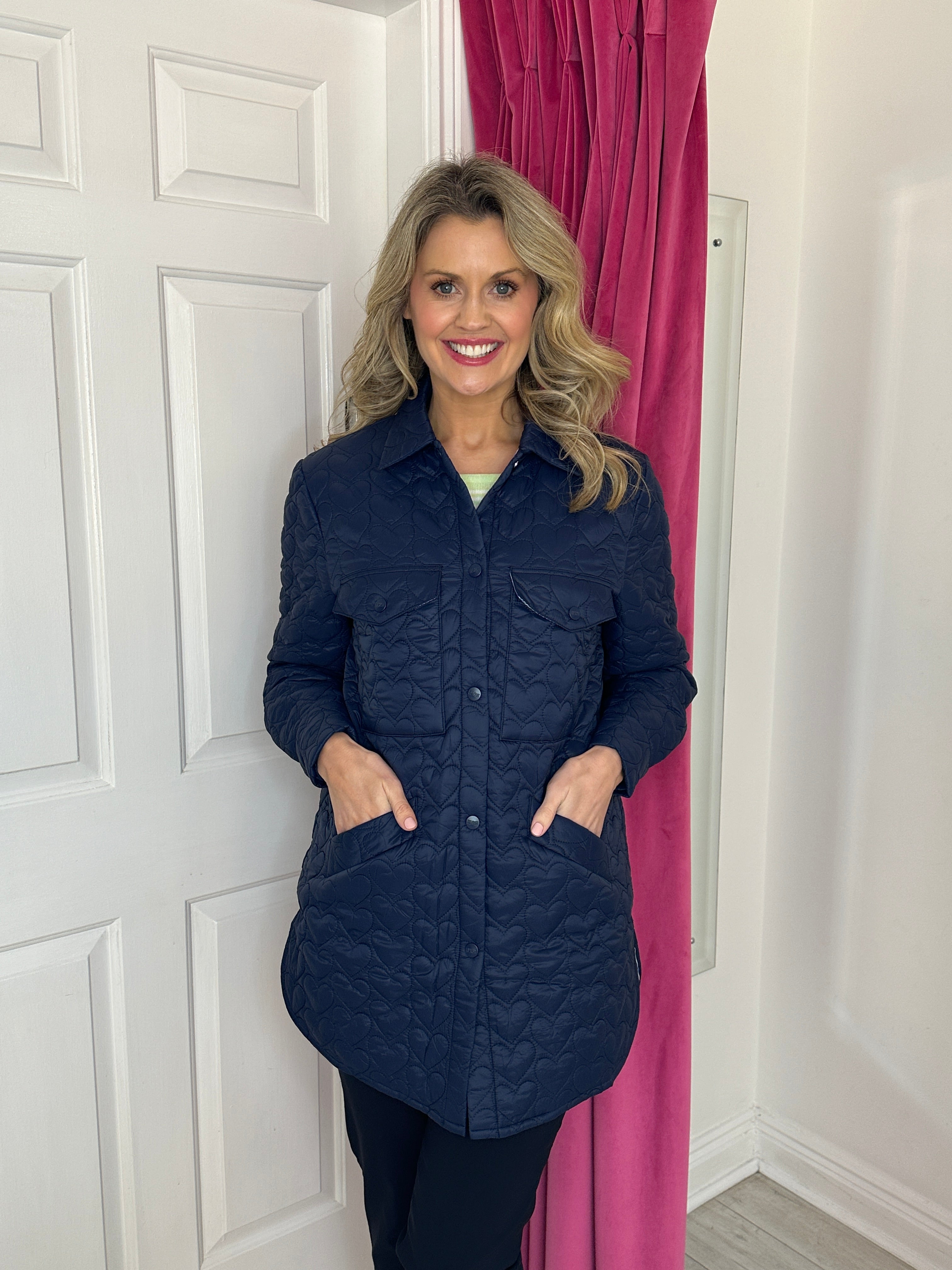 Navy Padded Dora Jacket with Front Pockets & Button Closure – La Creme ...