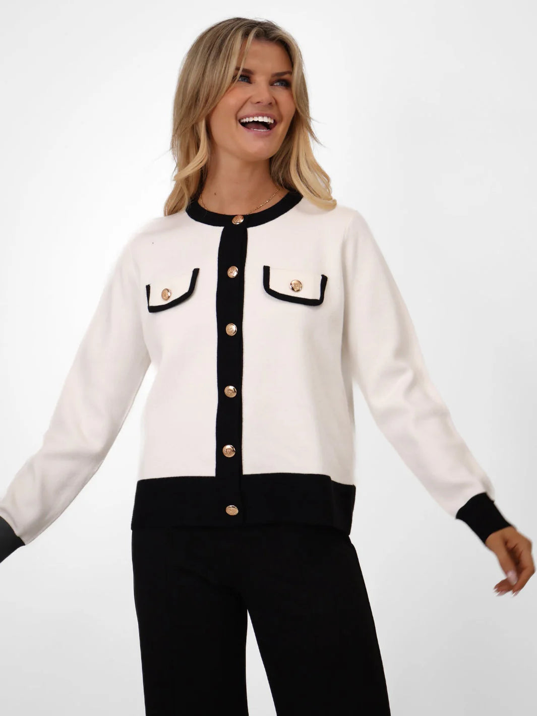 Coco Cardigan in White/Black – La Creme Boutique