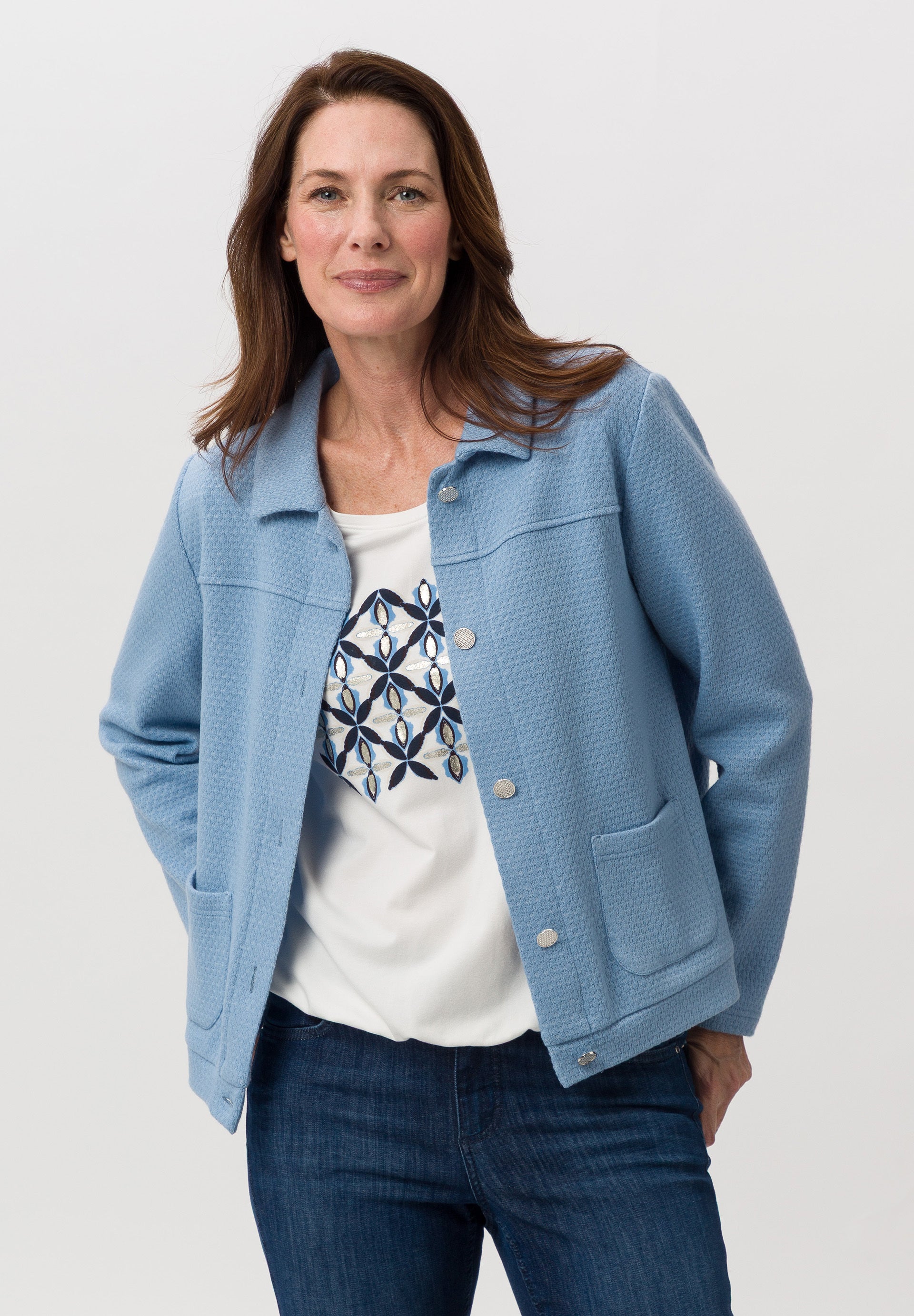 French Blue Button Up Jacket – La Creme Boutique