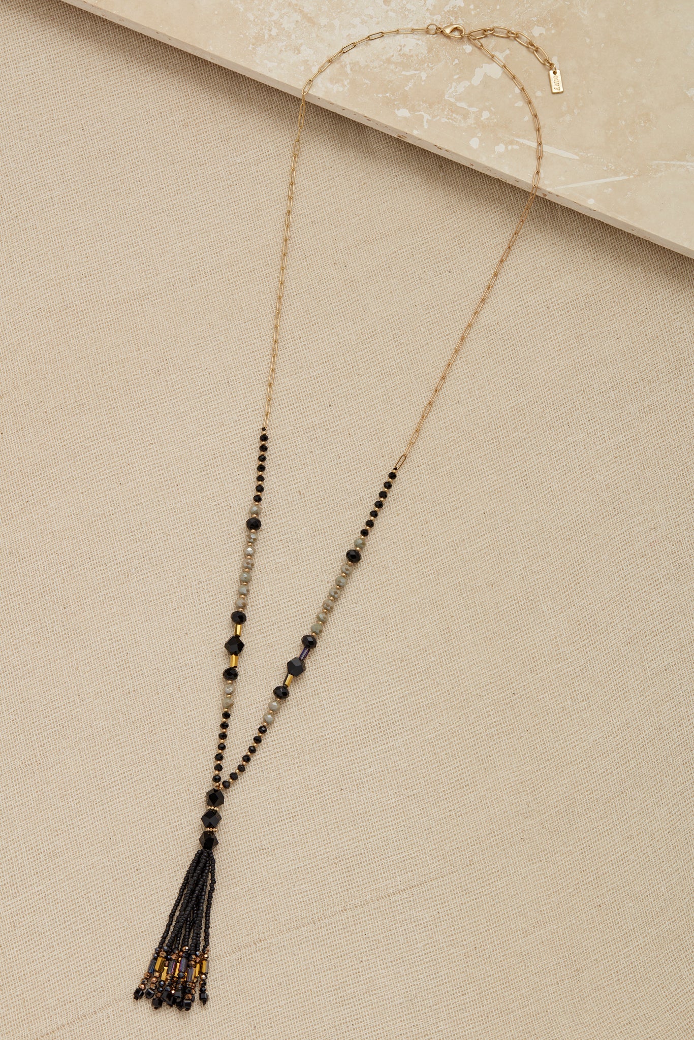 Long Gold and Black Necklace with Beaded Tassel – La Creme Boutique