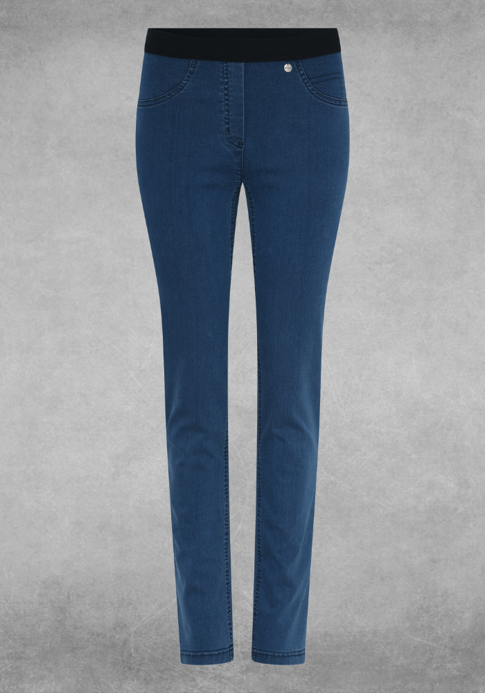 Denim Blue Rose Jeans with Elastic Waist – La Creme Boutique